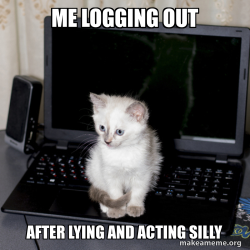 ME LOGGING out after lying and acting silly Meme Generator