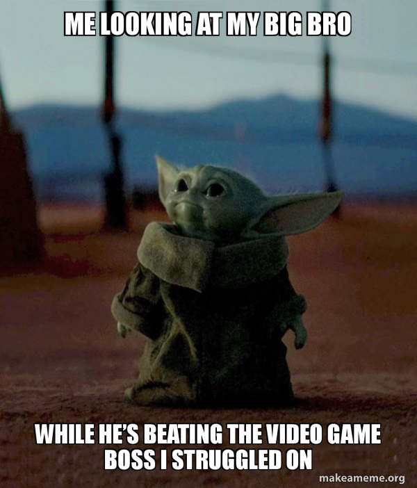 Me looking at my big bro While heâ€™s beating the video game boss i ...
