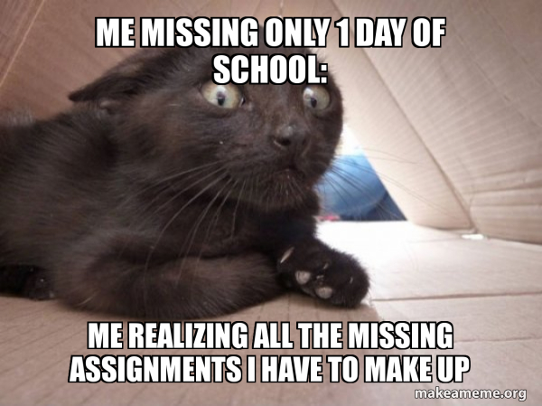Me missing only 1 day of school: Me realizing all the missing ...