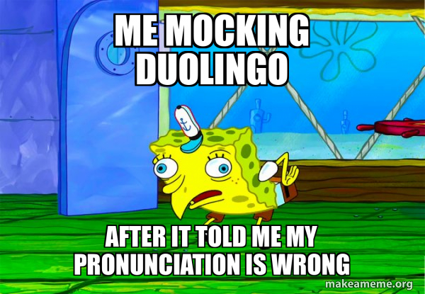 Me mocking DUOLINGO after it told me my pronunciation is wrong ...