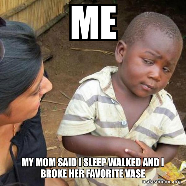 Me My mom said I sleep walked and I broke her favorite vase - Skeptical ...