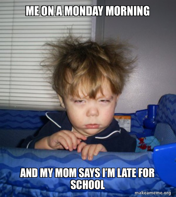 Me on a Monday morning And my mom says I’m late for school - Monday ...