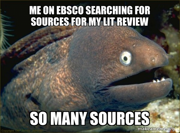 Me on EBSCO searching for sources for my Lit Review SO MANY SOURCES ...