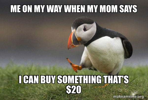 me on my way when my mom says i can buy something that's $20 ...