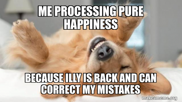 me processing pure happiness because illy is back and can correct my ...