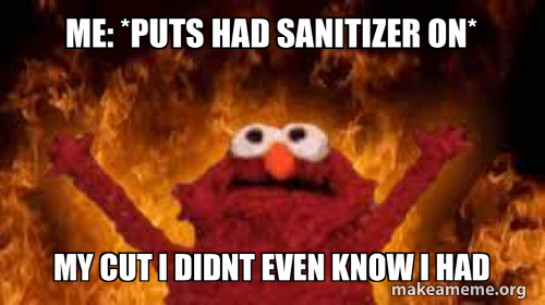me: *puts had sanitizer on* my cut i didnt even know i had Meme Generator