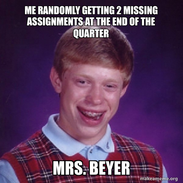 Me randomly getting 2 missing assignments at the end of the quarter Mrs ...