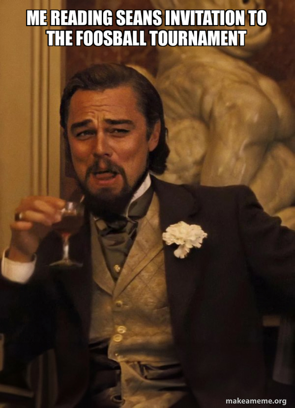 Me reading Seans invitation to the foosball tournament - Leonardo ...
