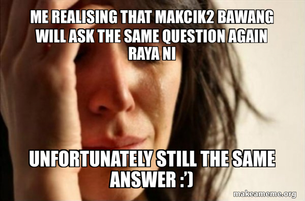 Me realising that makcik2 bawang will ask the same question again raya ...