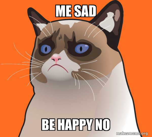 me sad be happy no - Cartoon Grumpy Cat Meme Generator