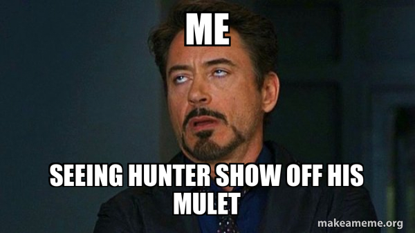 me seeing hunter show off his mulet - Tony Stark Eye Roll Meme Generator