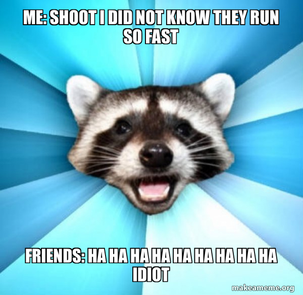 me: shoot i did not know they run so fast friends: ha ha ha ha ha ha ha ...
