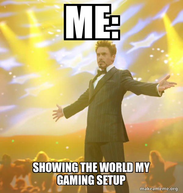 Me: Showing the world my gaming setup - Tony Stark Success Meme Generator
