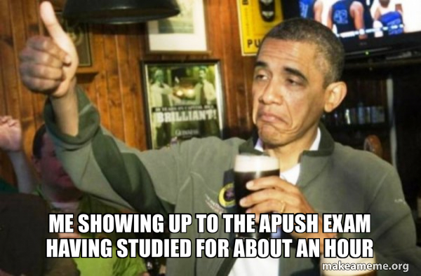 Me showing up to the apush exam having studied for about an hour ...