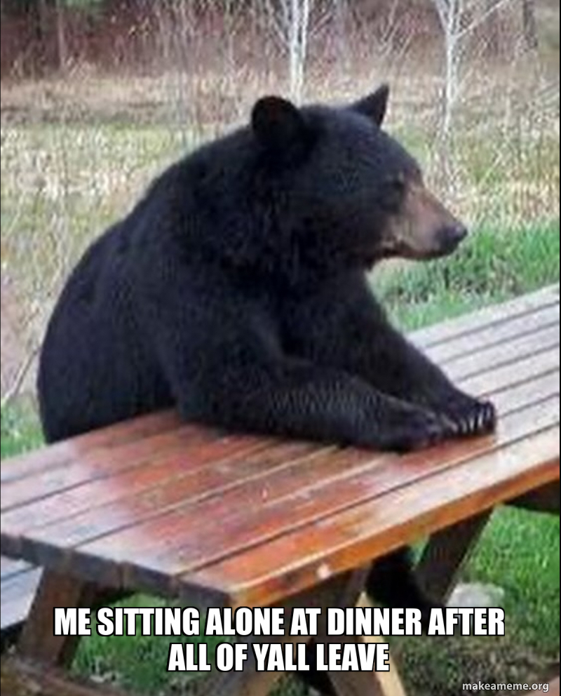 me sitting alone at dinner after all of yall leave Meme Generator