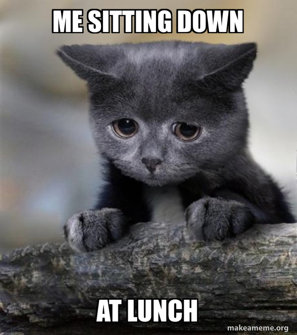 Me sitting down at lunch - Confession Cat Meme Generator