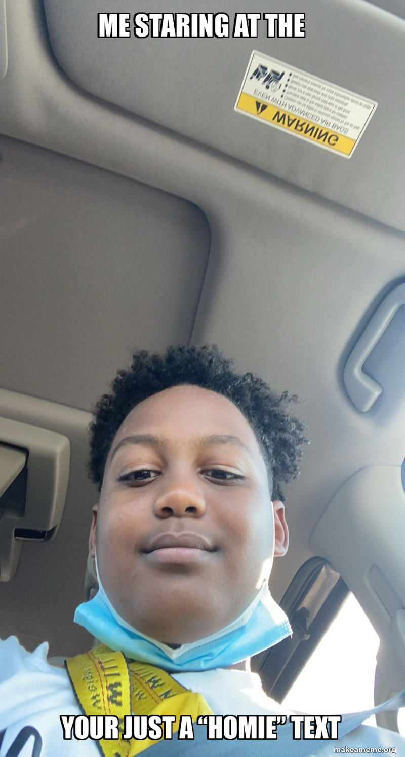 Me staring at the Your just a “homie” text Meme Generator