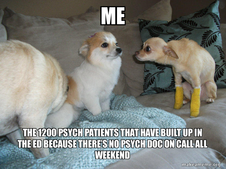 Me The 1200 psych patiEnts that have built up in the ed Because there’s ...