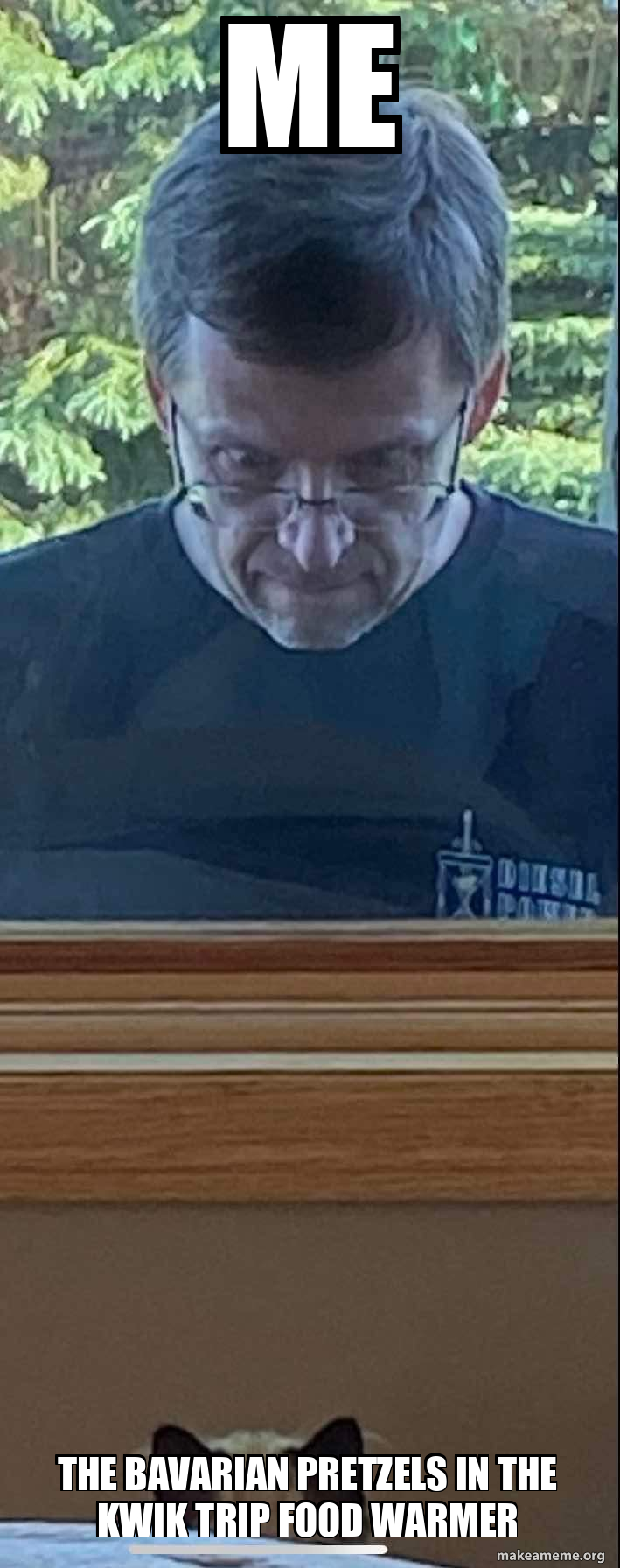 Me The bavarian pretzels in the kwik trip food warmer Meme Generator