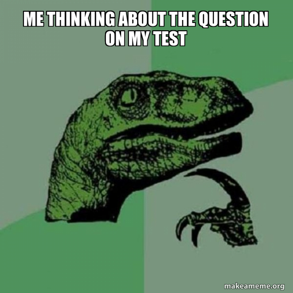 Me thinking about the question on my test - Philosoraptor Meme Generator