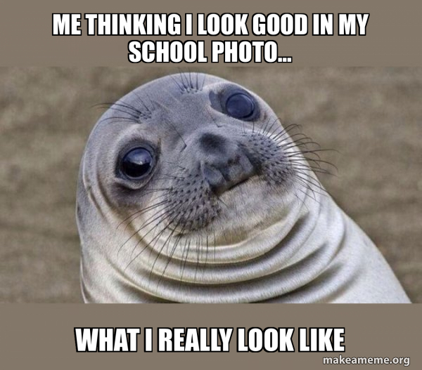 Me thinking I look good in my school photo... What I really look like ...