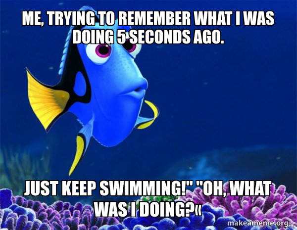 Me, trying to remember what I was doing 5 seconds ago. Just keep ...