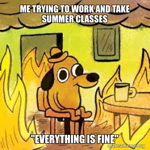 Me trying to work and take summer classes "Everything is fine" Meme ...