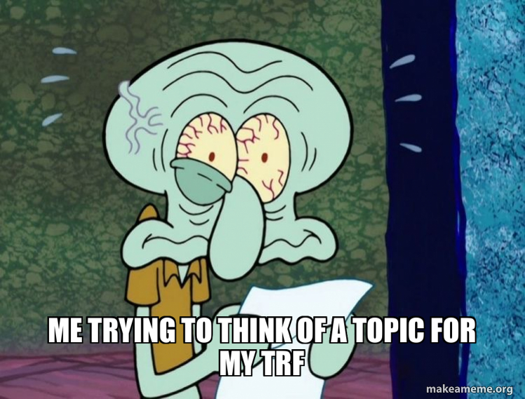 me tryING TO think OF a topic for my TRF Meme Generator