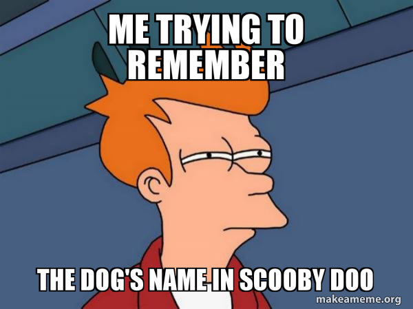 Me trying to remember the dog's name in scooby doo - Futurama Fry Meme ...
