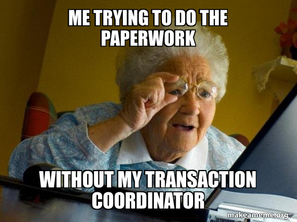 ME TRYING TO DO THE PAPERWORK WITHOUT MY TRANSACTION COORDINATOR ...