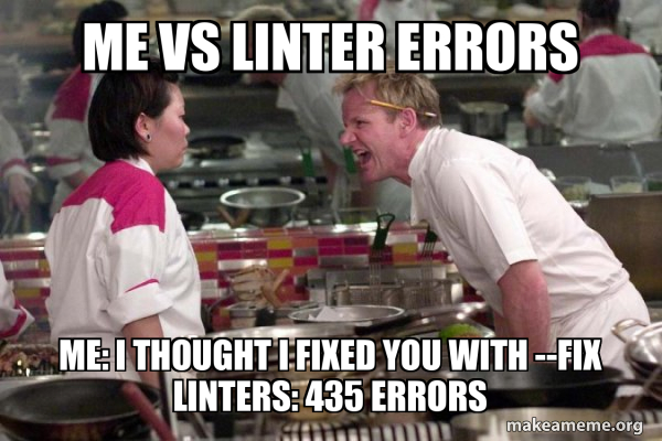 Me vs Linter Errors Me: I thought i fixed you with --fix Linters: 435 ...