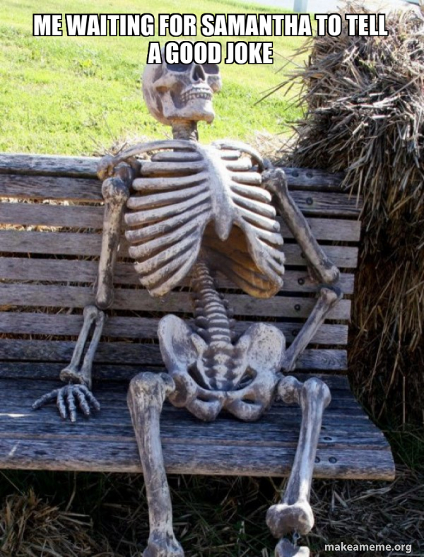 me waiting for samantha to tell a good joke - Waiting Skeleton Meme ...