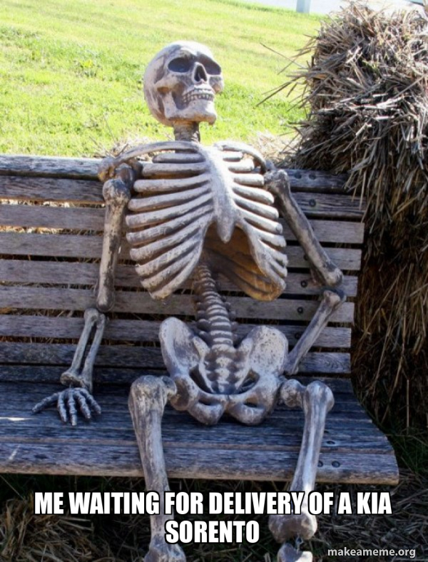 Me Waiting for delivery of a kia Sorento - Waiting Skeleton Meme Generator