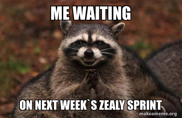 ME WAITING ON NEXT WEEK`S ZEALY SPRINT - Evil Plotting Raccoon Meme ...