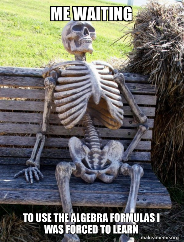 me waiting to use the algebra formulas i was forced to learn - Waiting ...