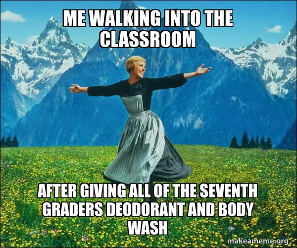 Me walking into the classroom after giving all of the seventh graders ...