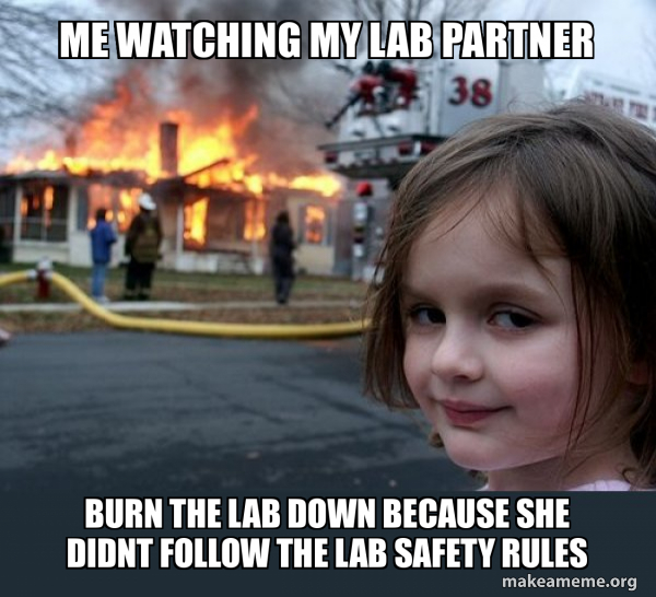 me watching my lab partner burn the lab down because she didnt follow ...