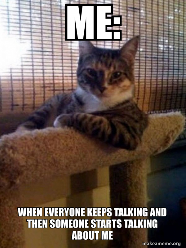 me: when everyone keeps talking and then someone starts talking about ...