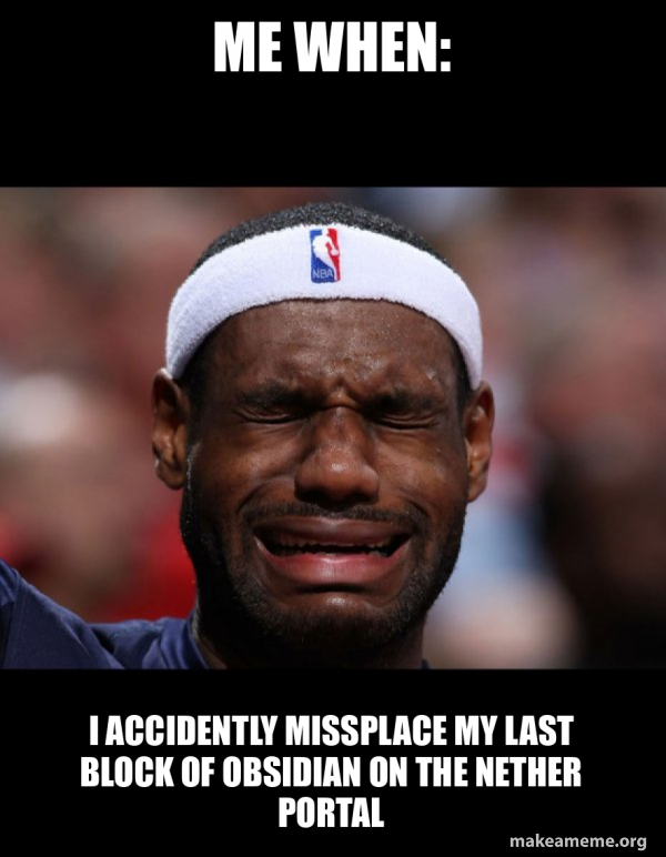 me when: i accidently missplace my last block of obsidian on the nether ...