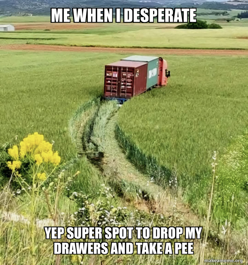 Me when I desperate Yep super spot to drop my drawers and take A pee ...