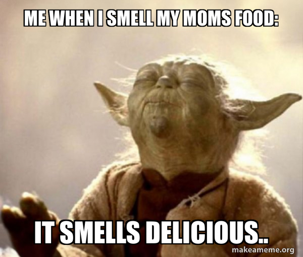 ME WHEN I SMELL MY MOMS FOOD: It smells delicious.. - Yoda Smell Meme ...
