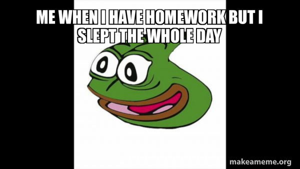me when I have homework but I slept the whole day - Pepega Meme Generator