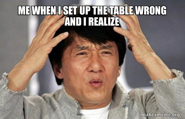 ME WHEN I SET UP THE TABLE WRONG AND I REALIZE - Jackie Chan Why? Meme Generator