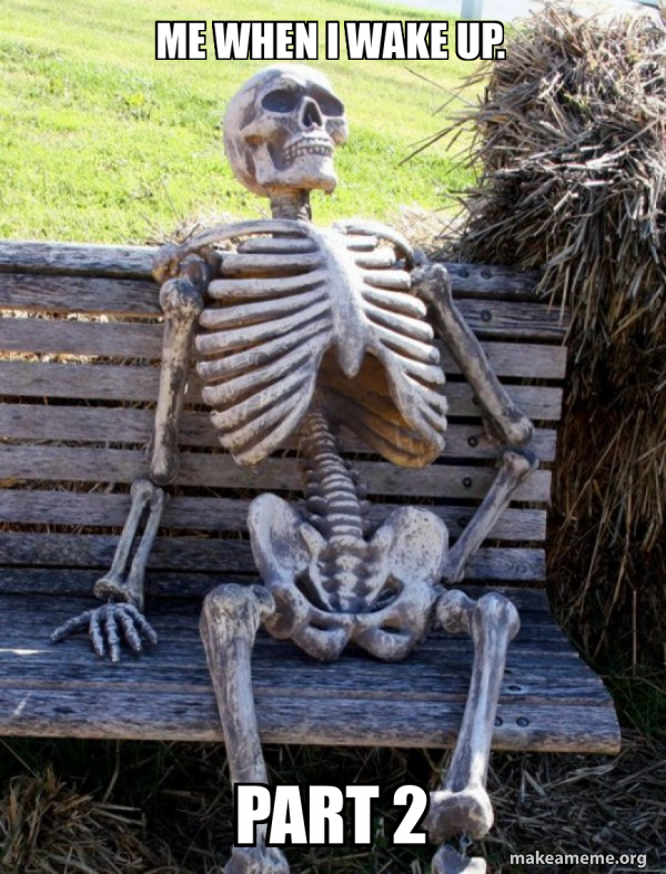 Me when I wake up. Part 2 - Waiting Skeleton Meme Generator