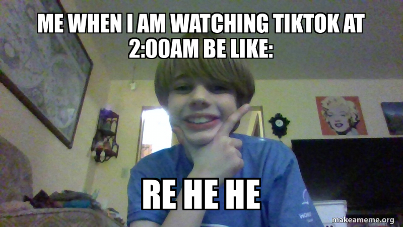 me when i am watching tiktok at 2:00am be like: re he he Meme Generator