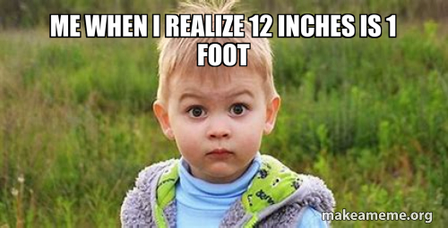 Me when i realize 12 inches is 1 foot Meme Generator