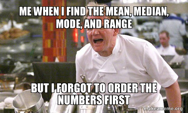 Me when I find the mean, median, mode, and range but I forgot to order ...