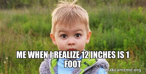 Me when i realize 12 inches is 1 foot Meme Generator