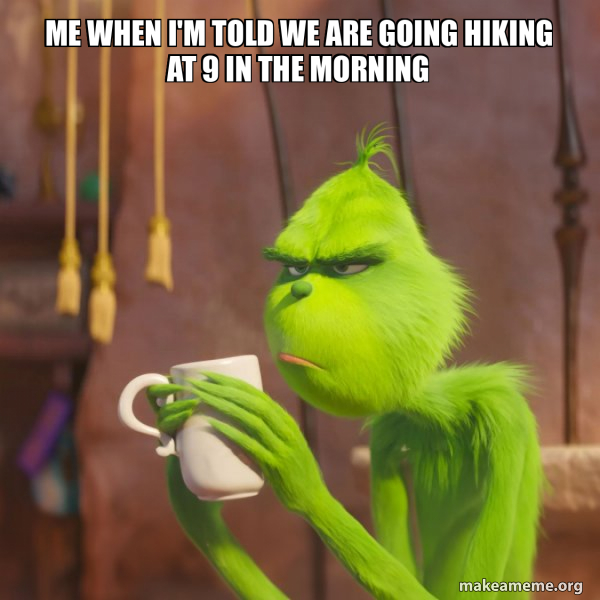 Me when I'm told we are going hiking at 9 in the morning - Grinch Meme ...