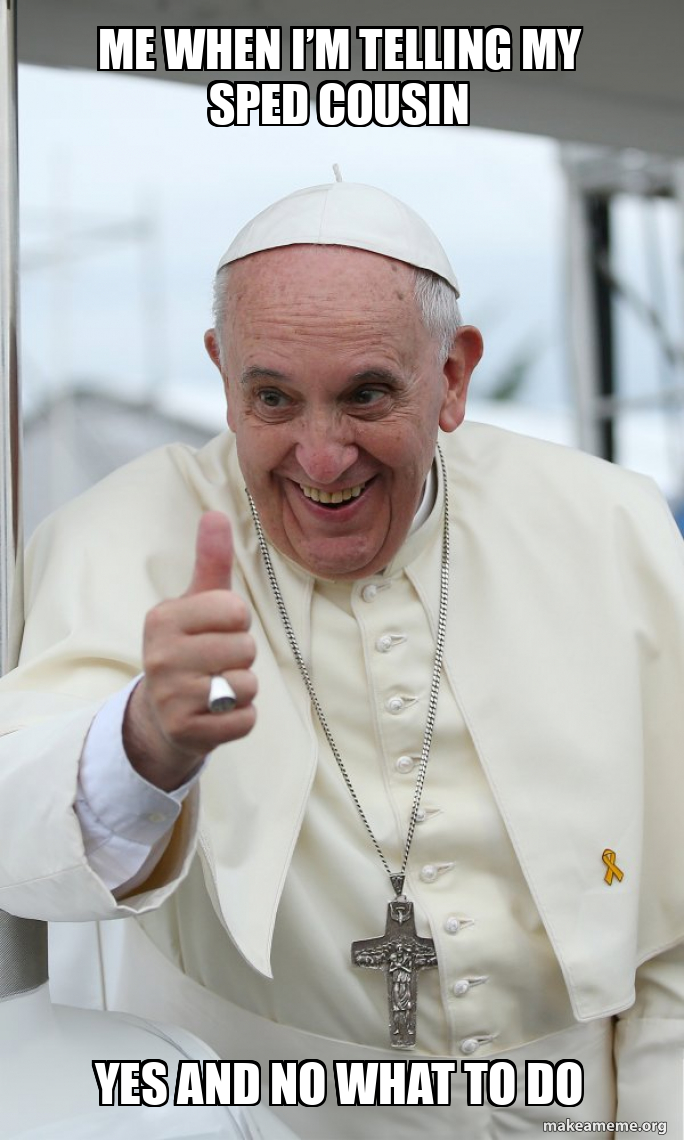 Me when I’m telling My sped cousin yes and no what to do - Pope Francis ...
